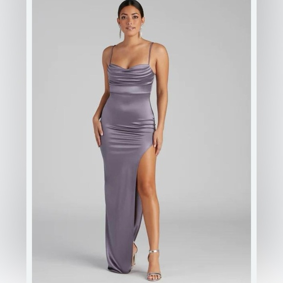 Windsor | Dresses | Nwts Lavender Draped Windsor Purple Ruched Slit Maxi Formal Dress | Poshmark